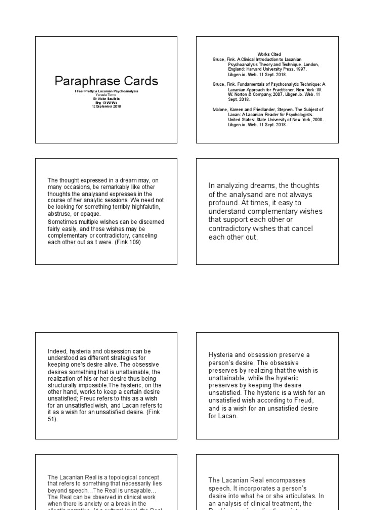 (Eng 13 WFW4) Torno, Ysraela - Paraphrase Cards (12 Sept 2018) PDF | PDF | Jacques Lacan ...