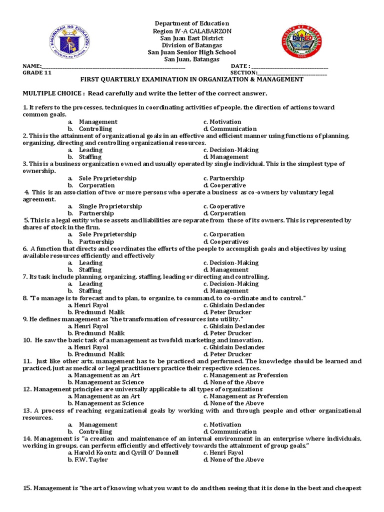 Organization and Management Exam | PDF | Organizational Behavior ...