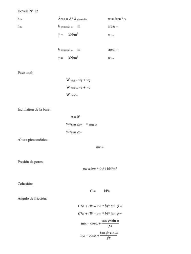 H M Area: Dovela #12 H Área B H W Área H KN/M W | PDF