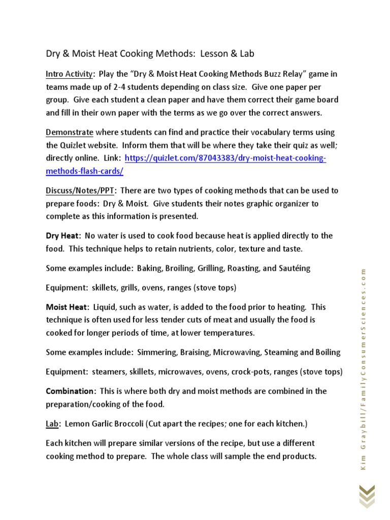 Dry Moist Cooking Methods Lesson and Quiz | PDF | Grilling | Cooking ...