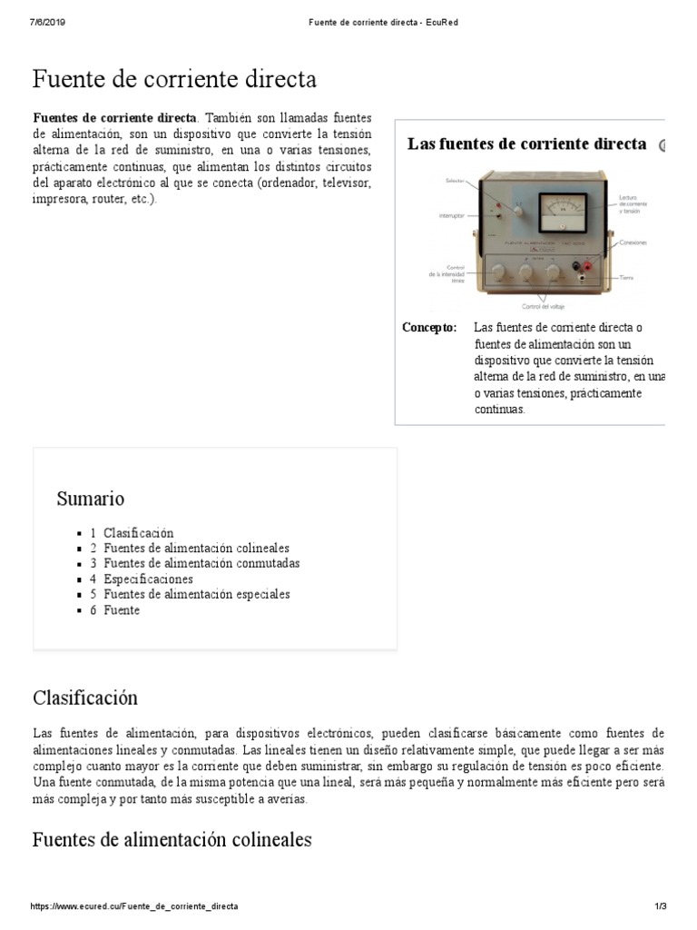 Fuente de Corriente Directa - EcuRed | PDF | Ingeniería Electrónica | Cantidades fisicas