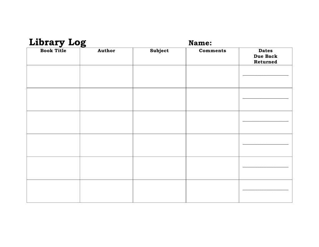 Library Book Log Template | PDF