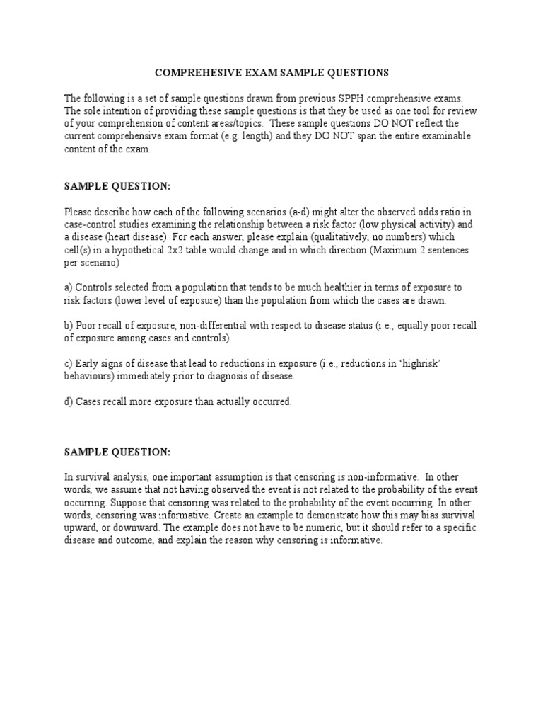 Comprehesive Exam Sample Questions | PDF | Analysis Of Covariance | Obesity