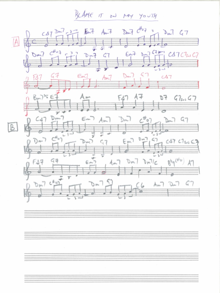 Blame It On My Youth - Lead Sheet Female Vocal Chart C Major | PDF