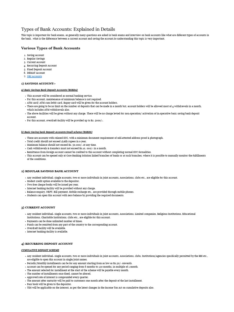 Types of Bank Accounts: Explained in Details | PDF | Transaction ...