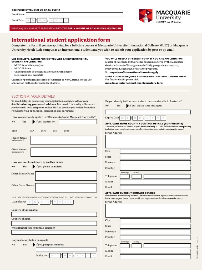 International Student Application Form: Section A: Your Details | PDF | Academic Degree ...