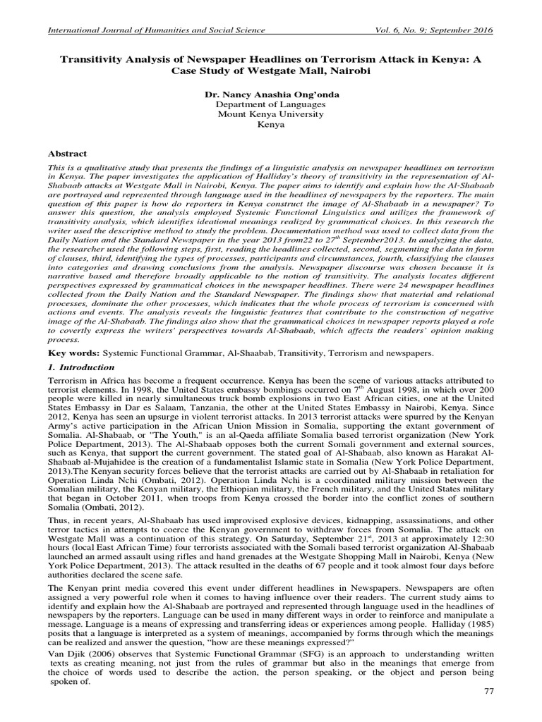 Transitivity Analysis | PDF | Al Shabaab (Militant Group) | Cognitive ...