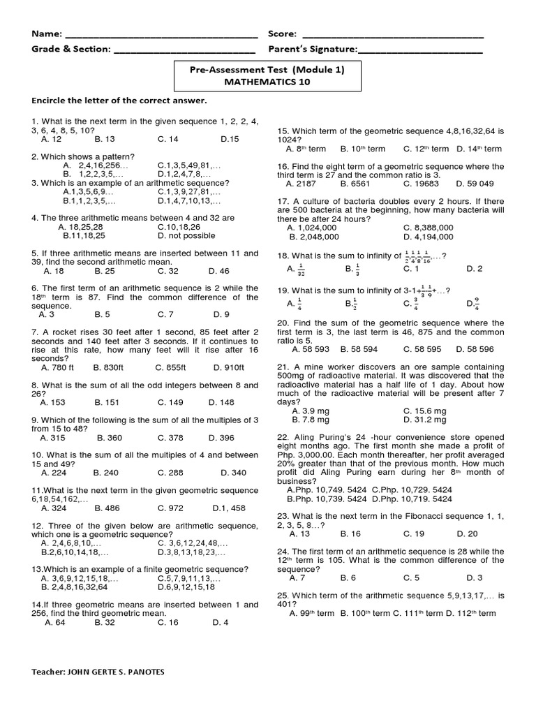 Summative Test | PDF | Summation | Numbers