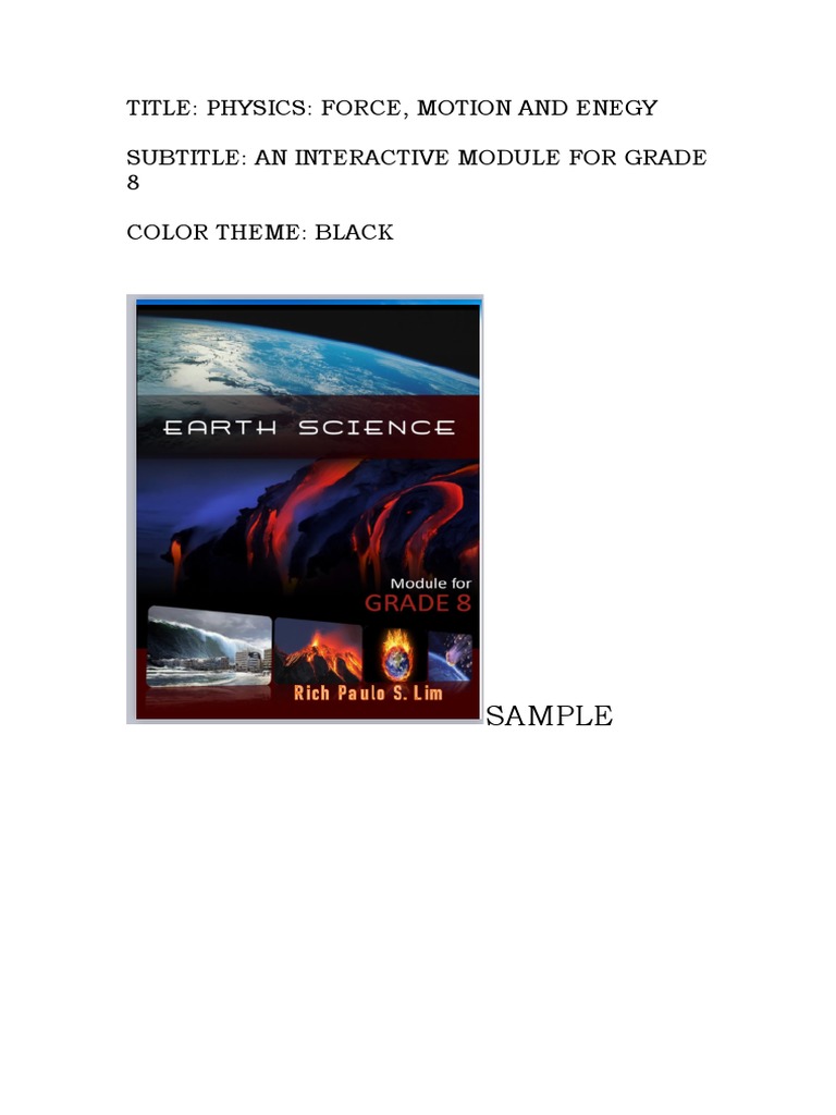 Sample: Title: Physics: Force, Motion and Enegy Subtitle: An ...