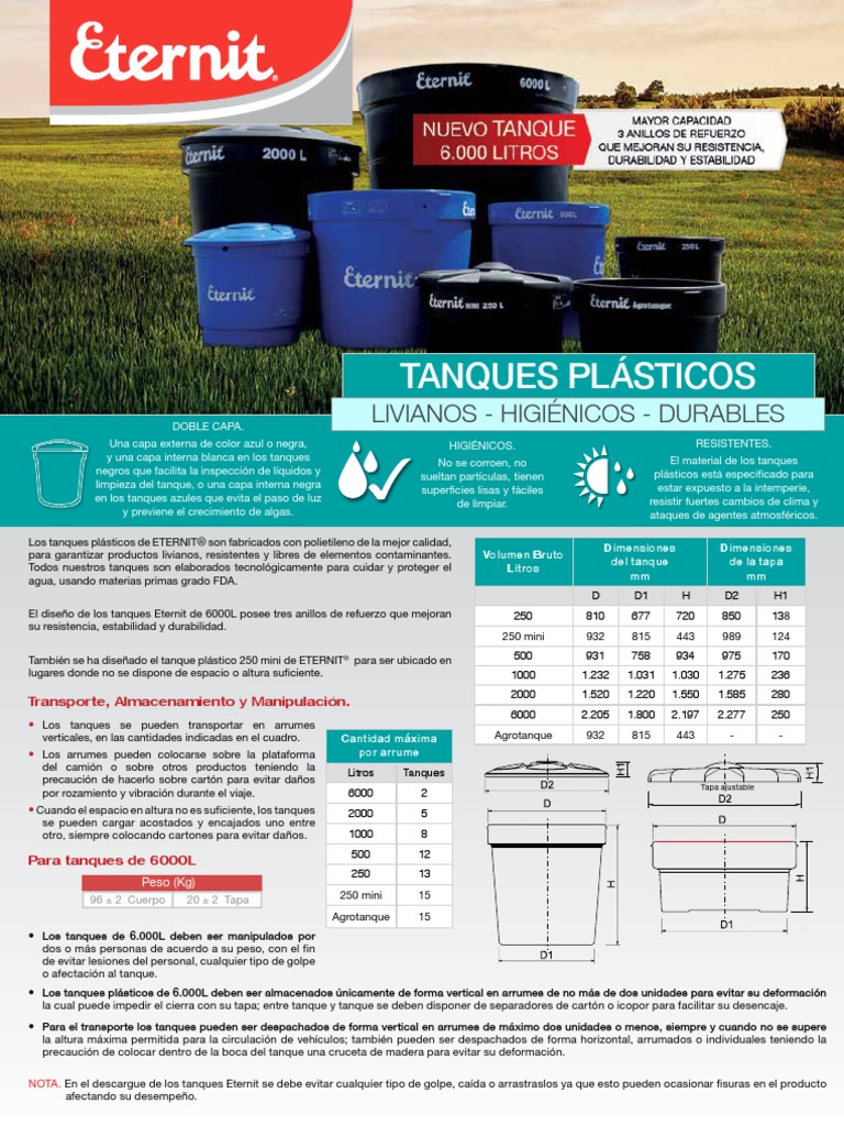 Ficha Tecnica Tanques Plasticos Eternit | Tanques | El plastico