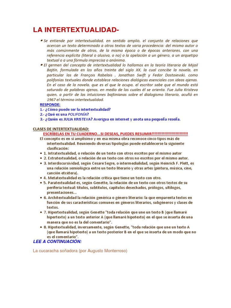 La Intertextualidad | PDF | Intertextualidad | Teoría literaria
