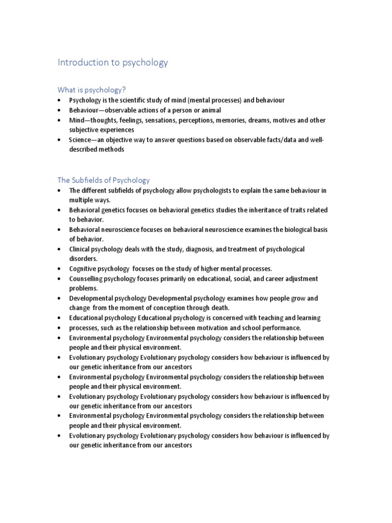 Class Notes (Intro To Psychology) | PDF | Defence Mechanisms ...