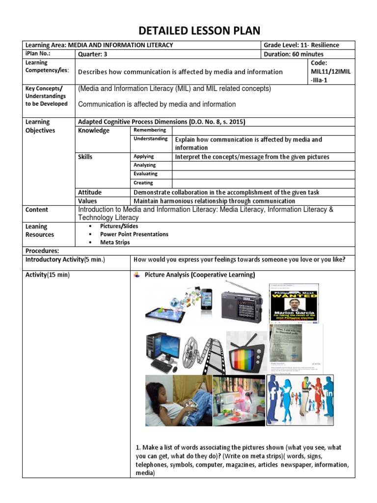 Detailed Lesson Plan: Describes How Communication Is Affected by Media ...
