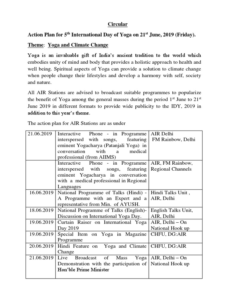 CIRCULAR Regarding Action Plan For 5th IDY | PDF | Yoga | Social Media