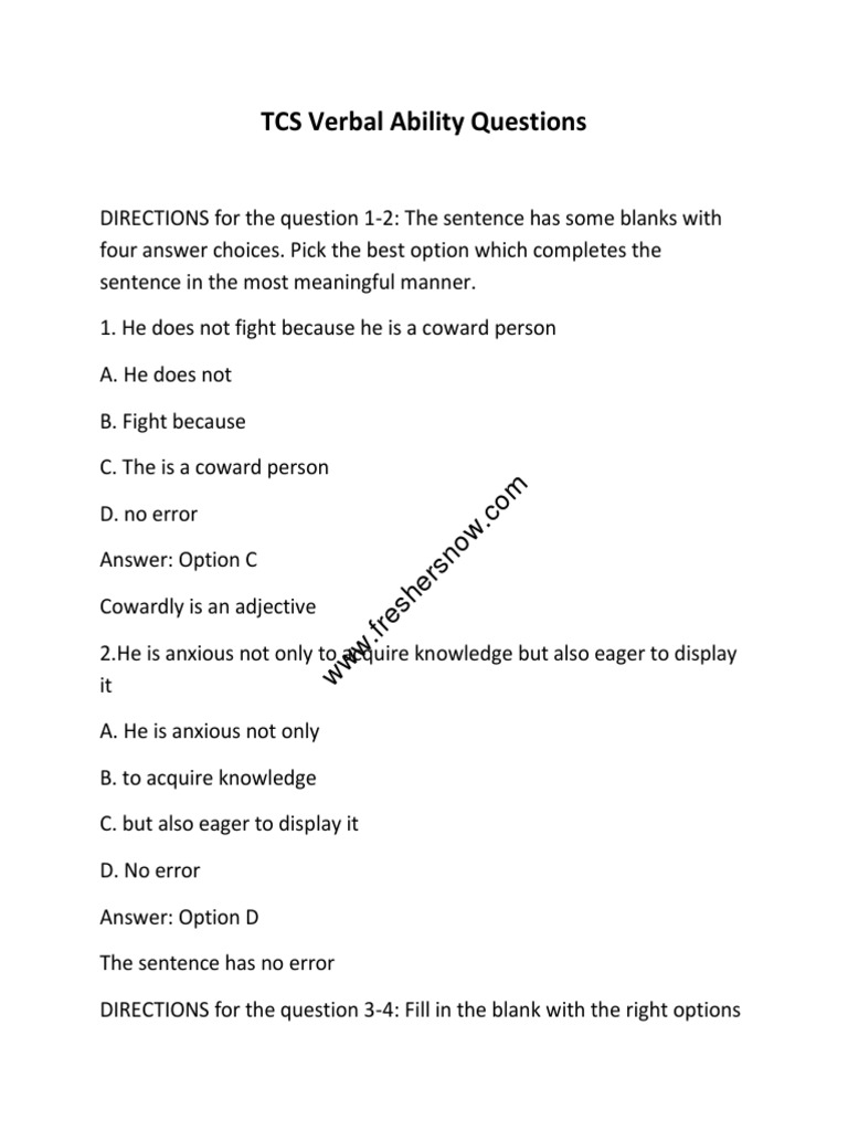 TCS Verbal Ability Questions | PDF | Leash | Dogs