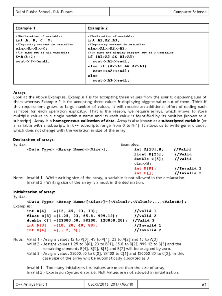 Arrays Part 1 | PDF | C (Programming Language) | Array Data Structure
