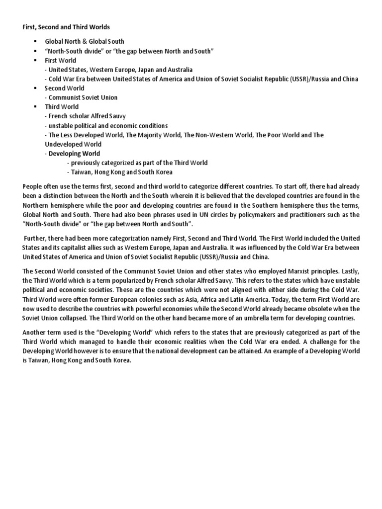 First, Second and Third Worlds | PDF | Third World | North–South Divide