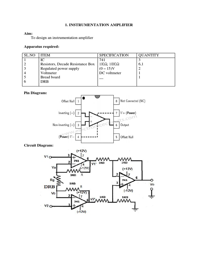 1.instrumentation Amplifiers | PDF | Amplifier | Operational Amplifier