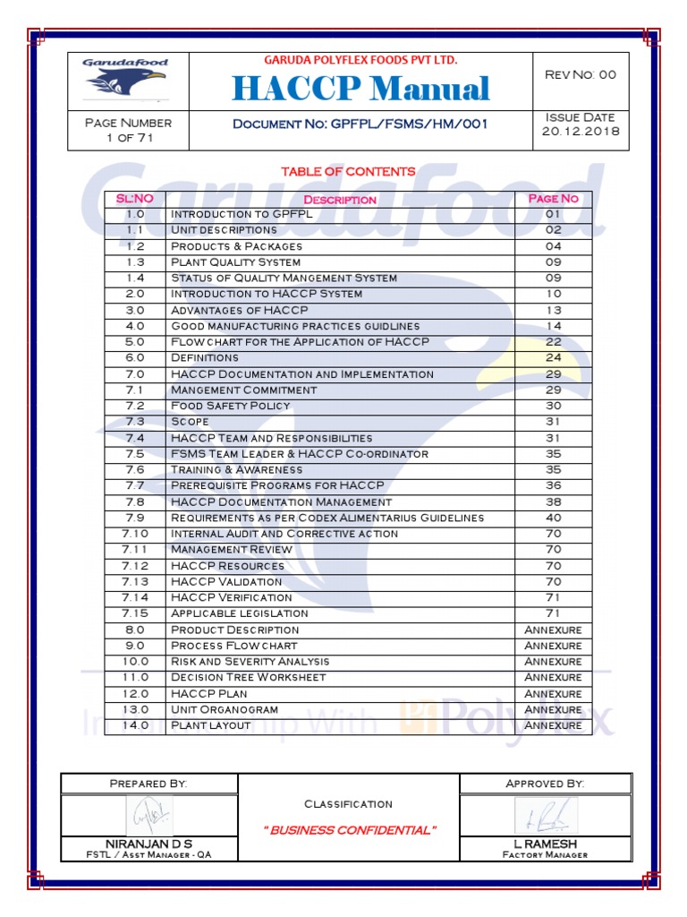 GP Foods - HACCP Manual | PDF | Hazard Analysis And Critical Control ...
