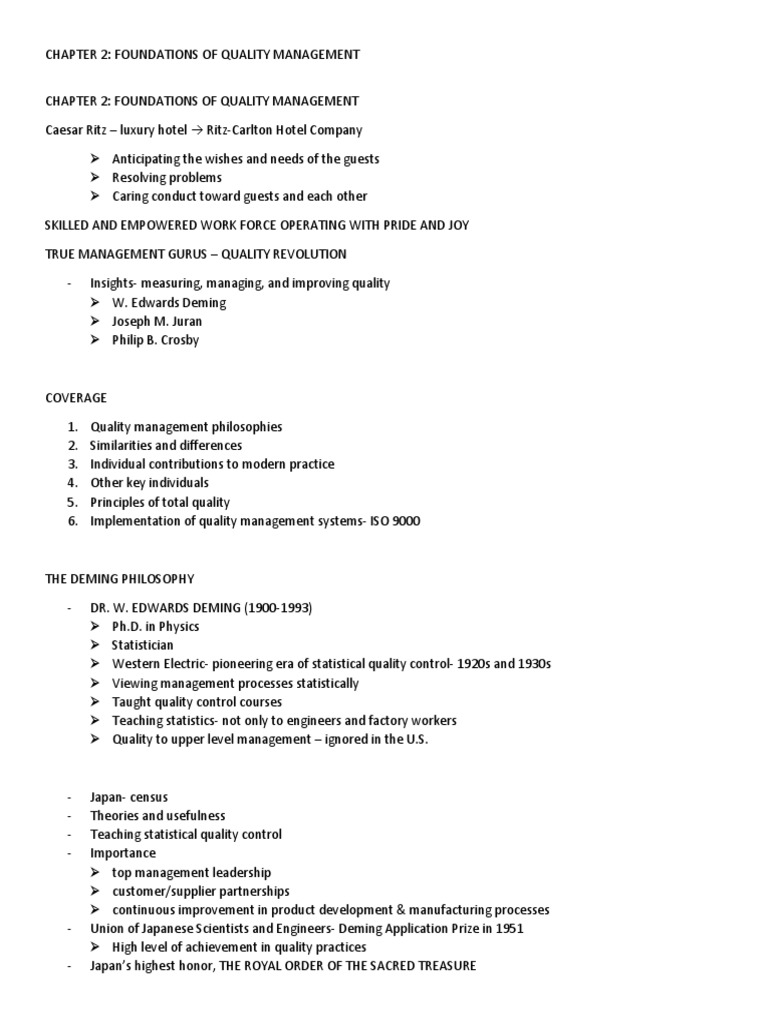 Chapter 2 Foundations of Quality Management | PDF | Quality Management ...