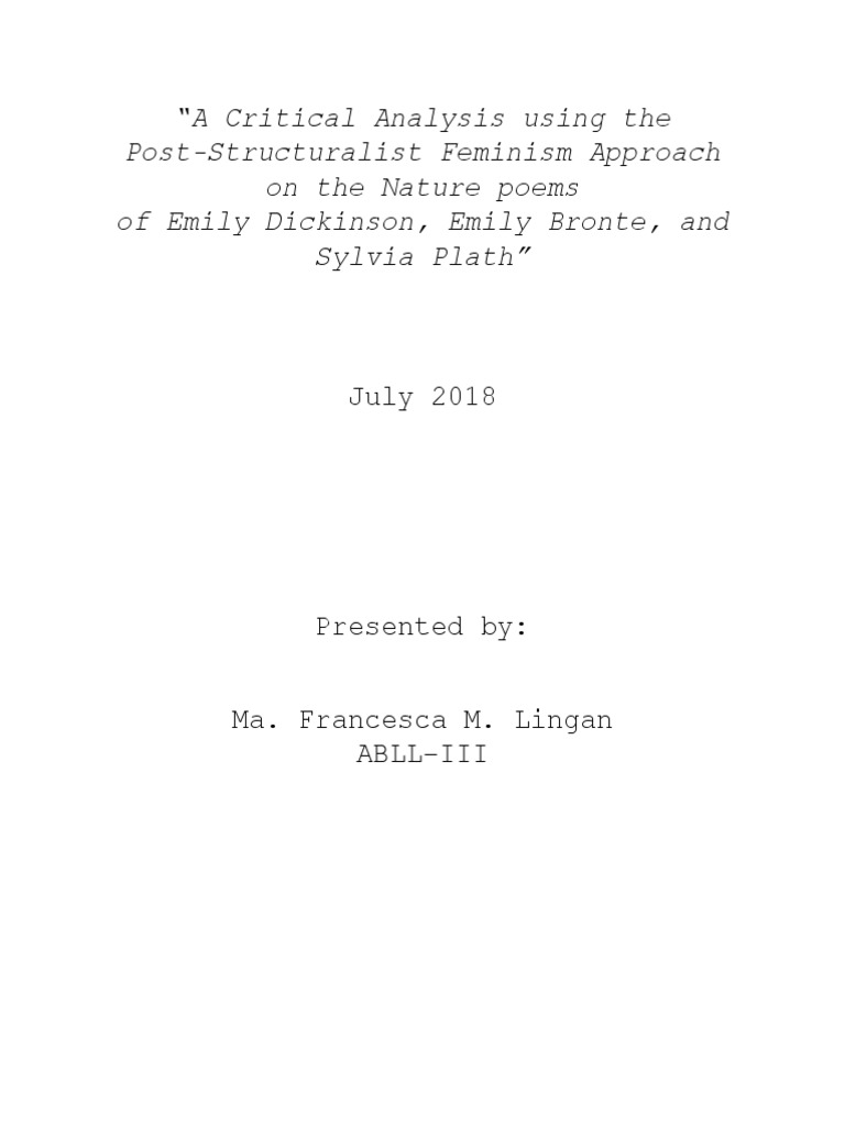 A Post-Structuralist Feminism Approach To The Nature Poems of Emily ...