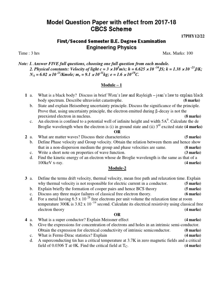 CBCS Scheme: Model Question Paper With Effect From 2017-18 | PDF ...