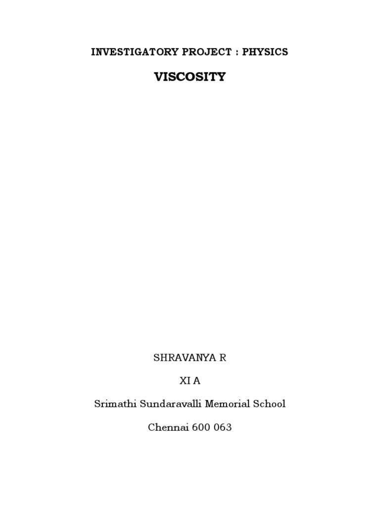 Viscosity: Investigatory Project: Physics | PDF