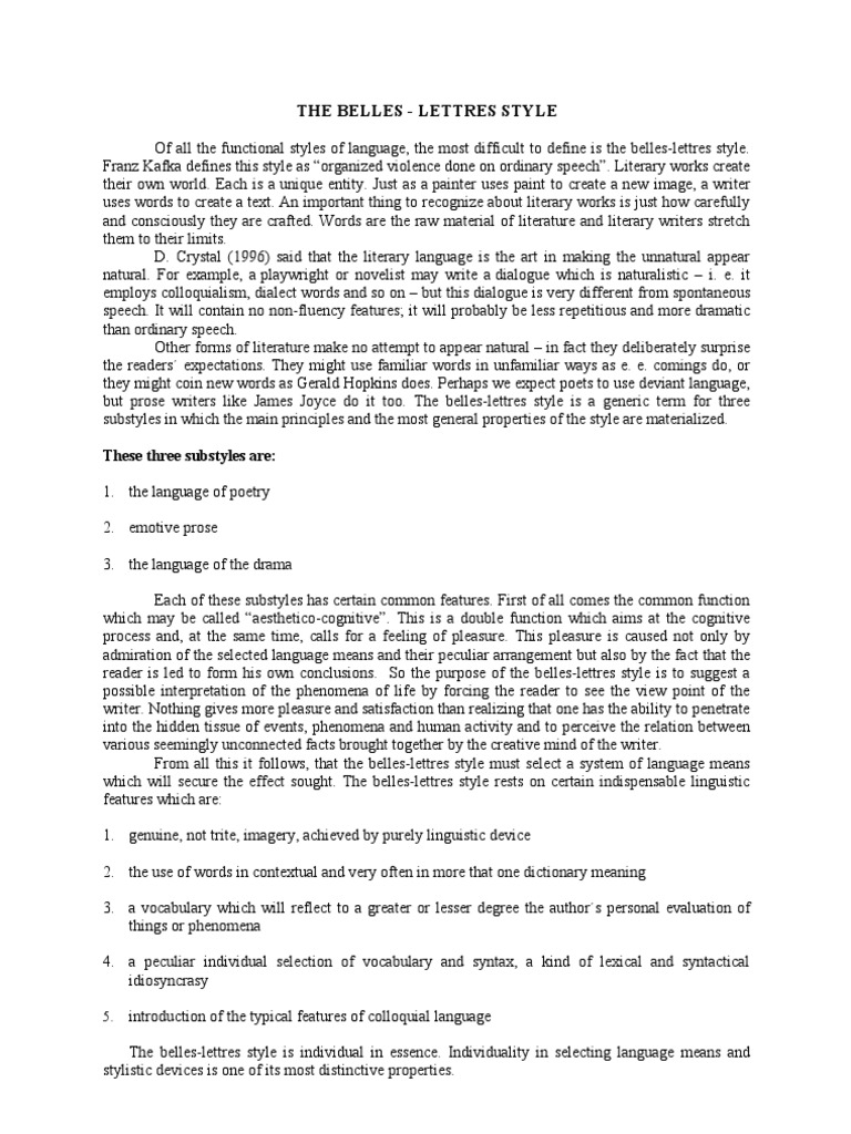 The Belles - Letters Style | PDF | Prose | Syntax