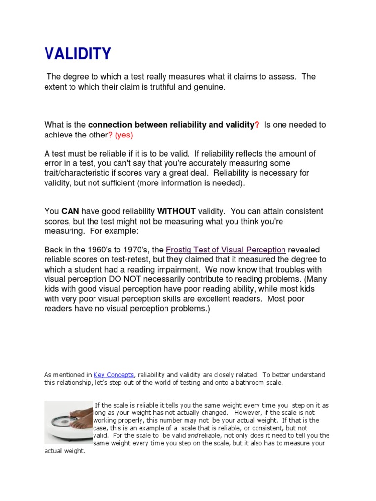 The Relationship Between Reliability and Validity | PDF | Validity (Statistics) | Educational ...