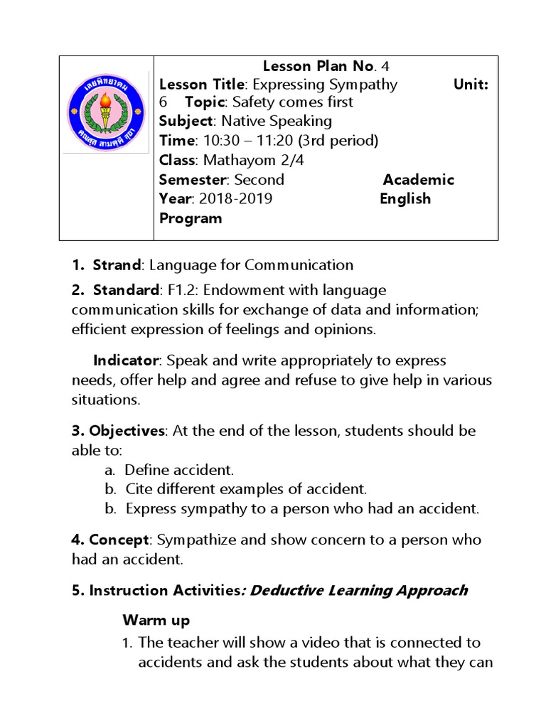 Sympathy Expression Lesson Plan | PDF | Sympathy | Lesson Plan