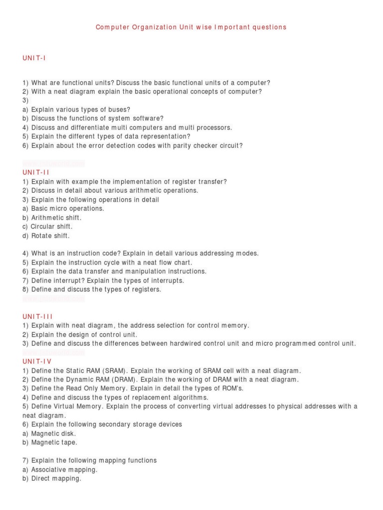 Computer Organization Unit Wise Important Questions | PDF | Random Access Memory | Central ...