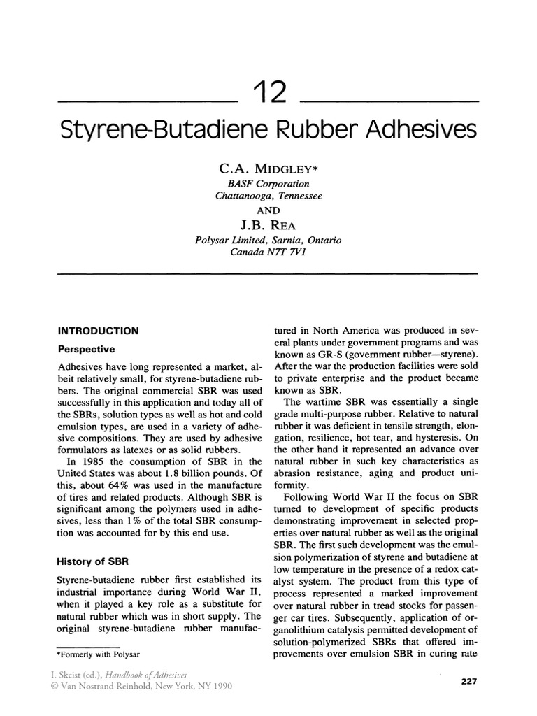 Styrene-Butadiene Rubber Adhesives: Midgley | PDF | Polymerization ...