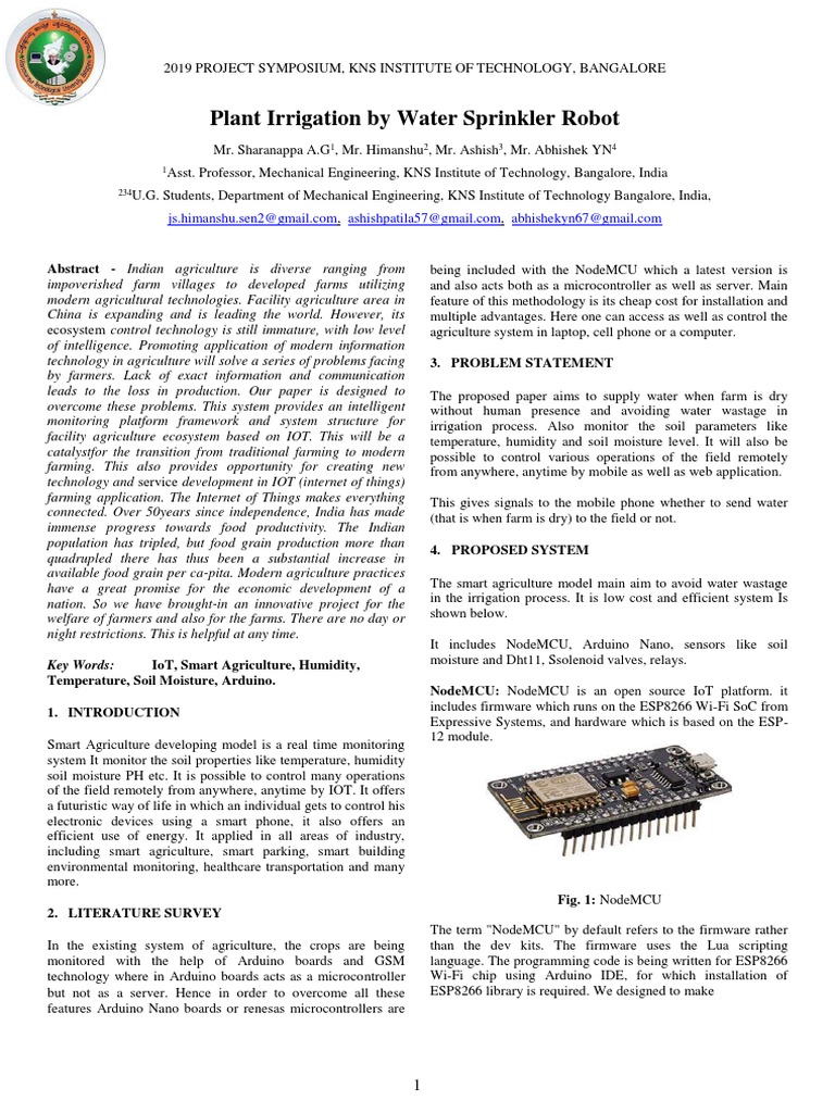 Plant Irrigation by Water Sprinkler Robot | PDF | Internet Of Things ...