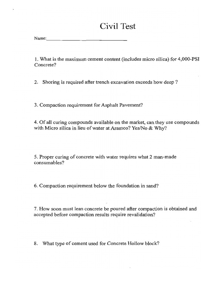 Civil Test: Name | PDF | Structural Engineering | Concrete