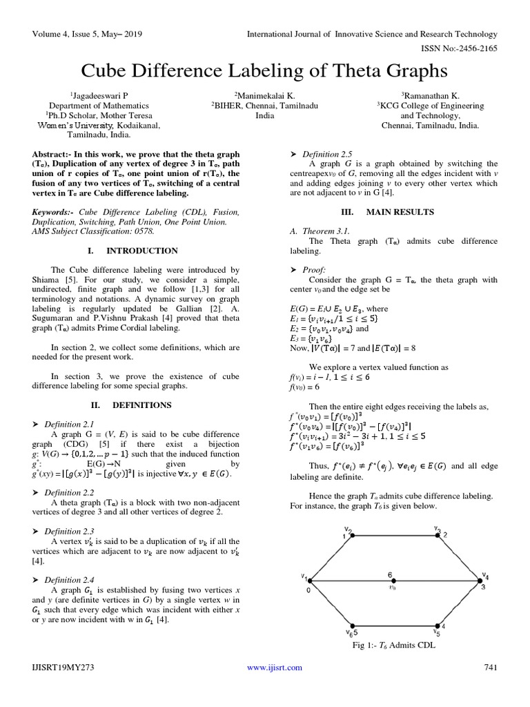 Cube Difference Labeling of Theta Graphs | PDF | Vertex (Graph Theory ...