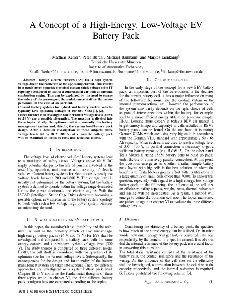 A Concept of A High-Energy, Low-Voltage EV Battery Pack | PDF | Volt ...
