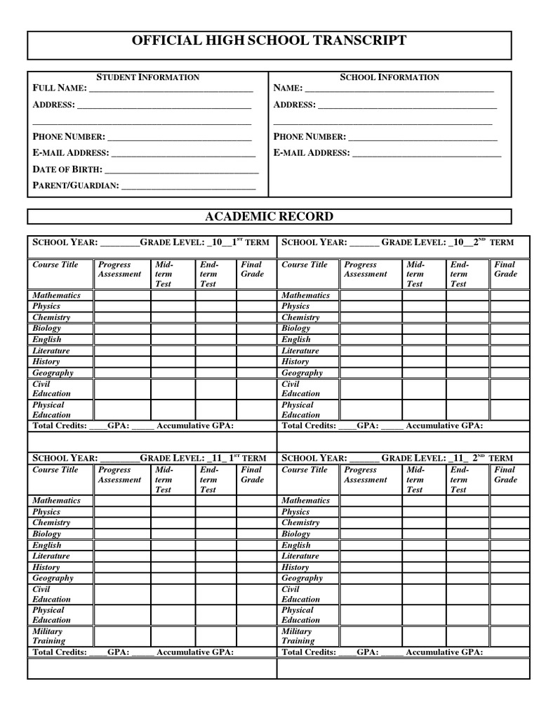 Official School Transcript | PDF | Change | Academia