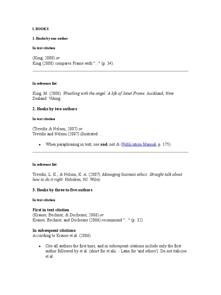 Books by Two Authors: I. Books 1. Books by One Author in Text Citation ...