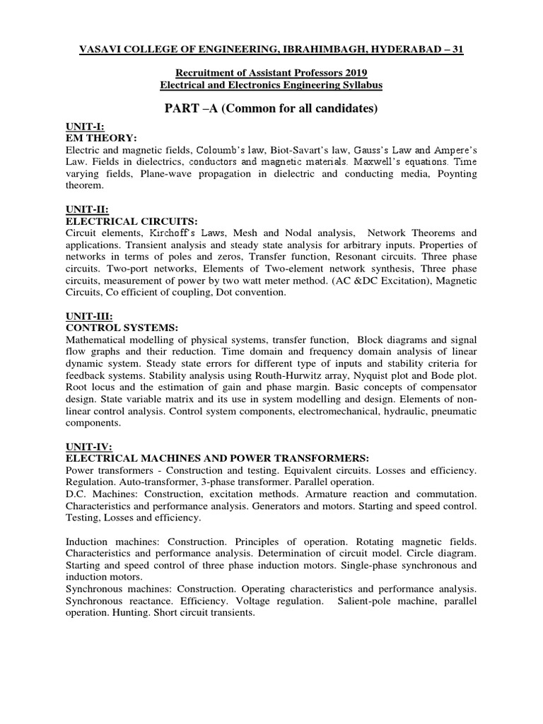 Syllabus Eee 2019 Pdf Power Inverter Control Theory