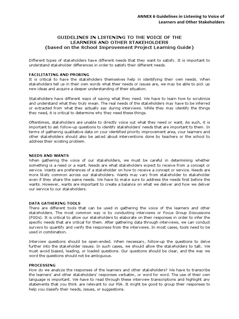 Sip Annex 6 Guidelines For Vols | PDF | Focus Group | Learning