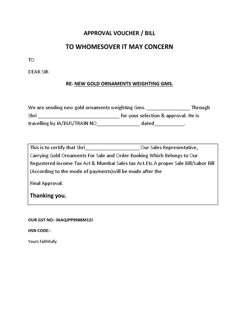 To Whomesover It May Concern: Approval Voucher / Bill | PDF