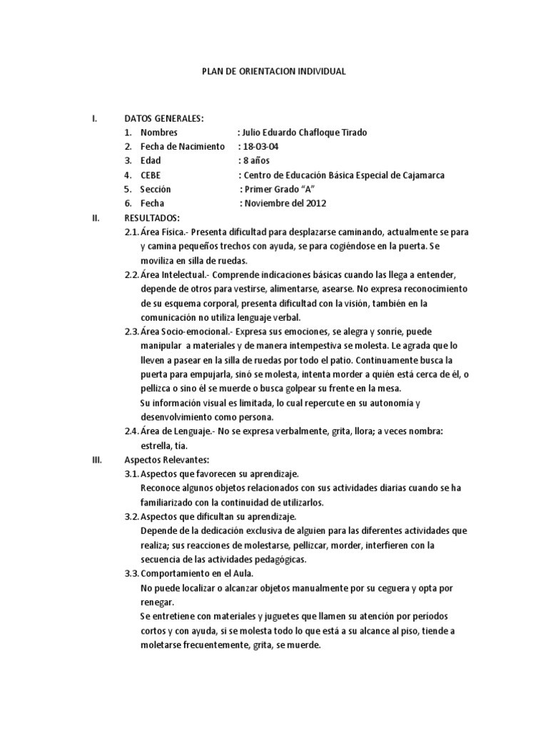 Plan de Orientacion Individual | PDF | Salón de clases | Aprendizaje