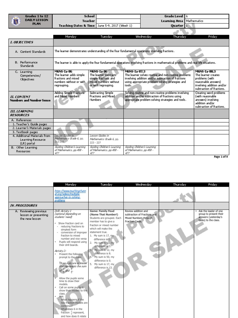Math 6 Q1 Week 1 | PDF | Fraction (Mathematics) | Subtraction