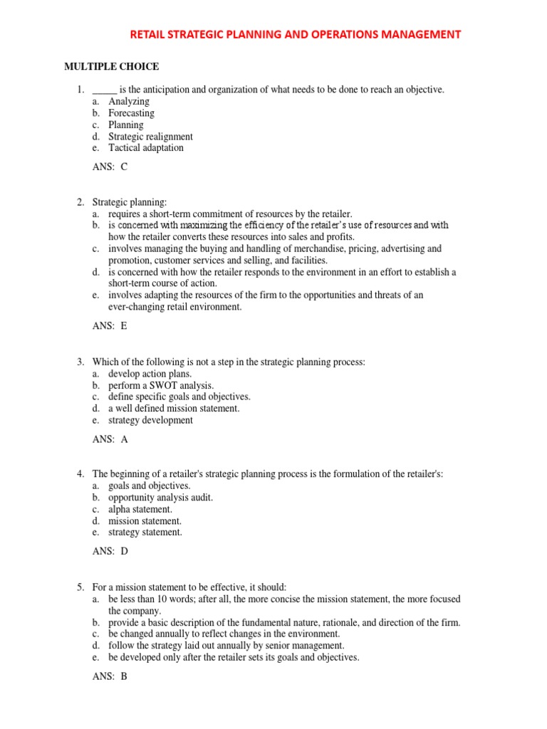 Retail Strategic Planning and Operations Management | PDF | Retail ...