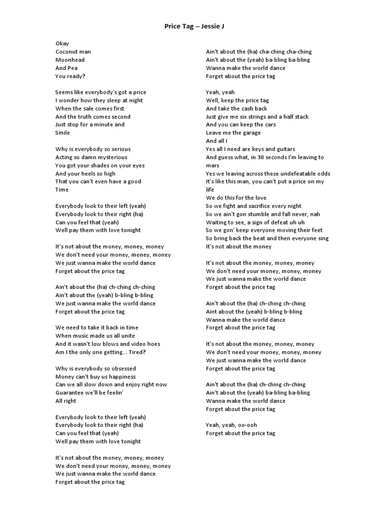 Letra Price Tag | PDF | Leisure