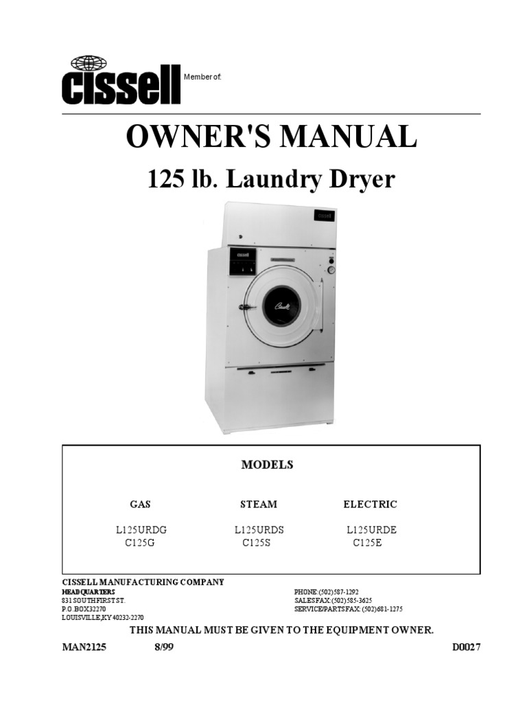 Cissell - HD 125 Dryer | PDF | Clothes Dryer | Duct (Flow)
