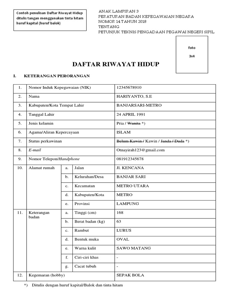 Contoh Blanko Daftar Riwayat Hidup - 2018 | PDF