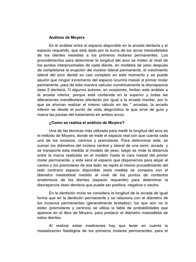 Análisis y Método de Moyers en Ortodoncia | PDF | Diente | Ramas de ...