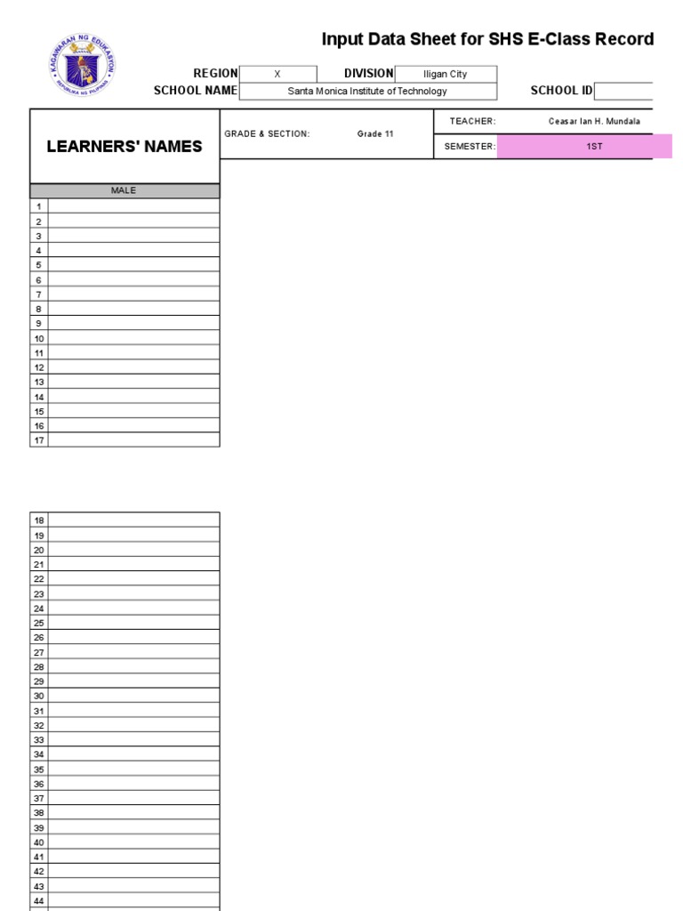 Shs E Class Record Template Pdf Communication Behavior Modification