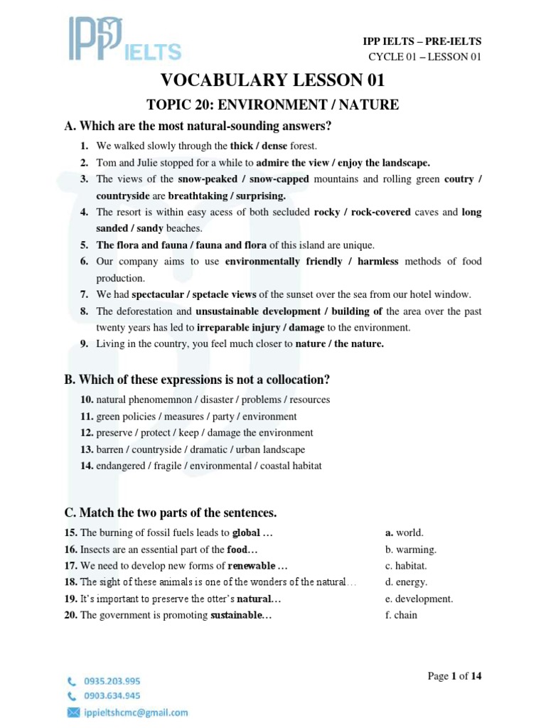 Ipp Ielts - Pre-Ielts - Cycle 01 - Lesson 01 | PDF | Deforestation ...